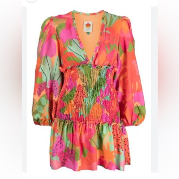 FARM Rio | Dresses | Farm Rio Smocked Graphic Print Minidress | Poshmark